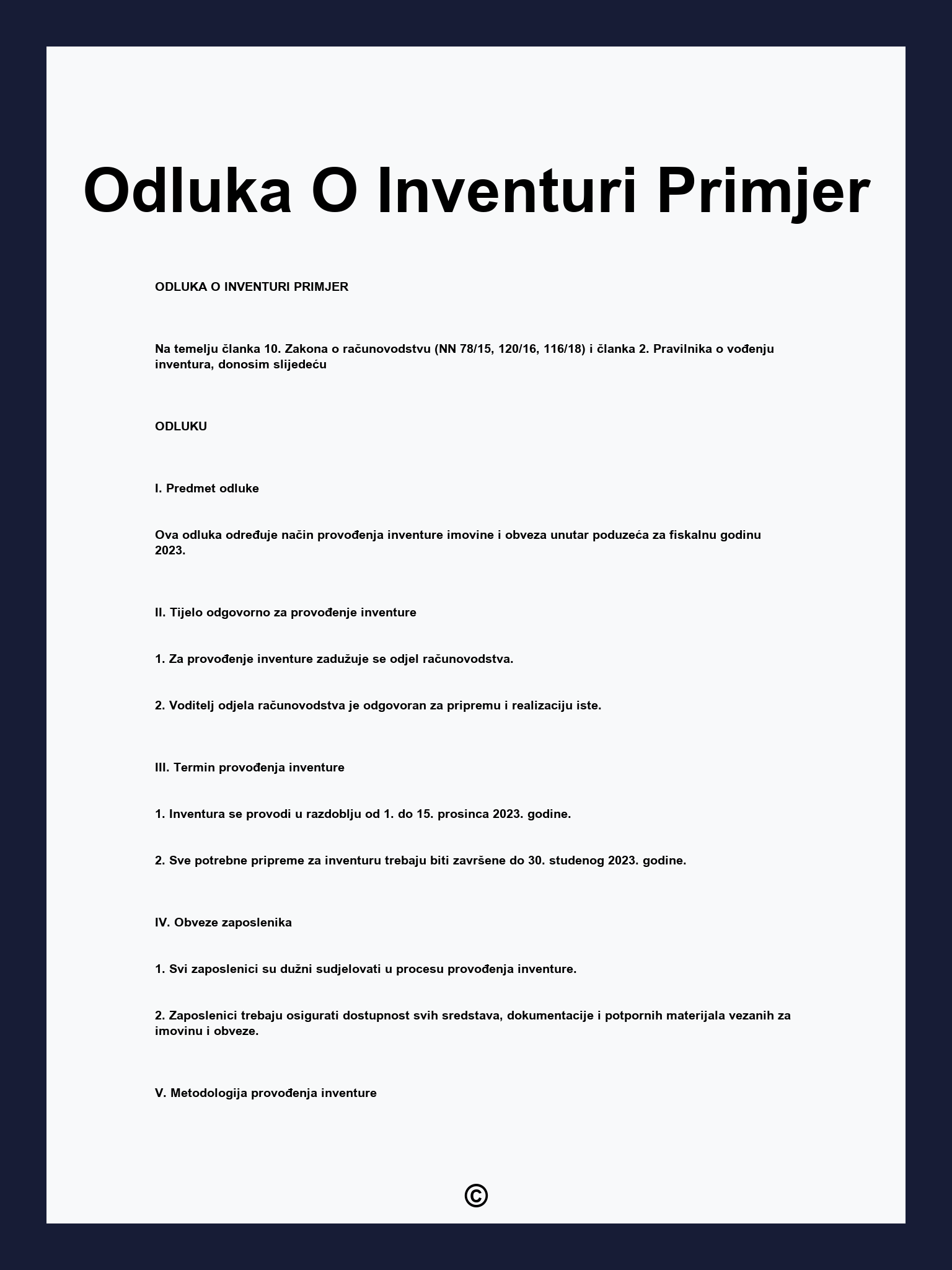 Odluka O Inventuri Primjer