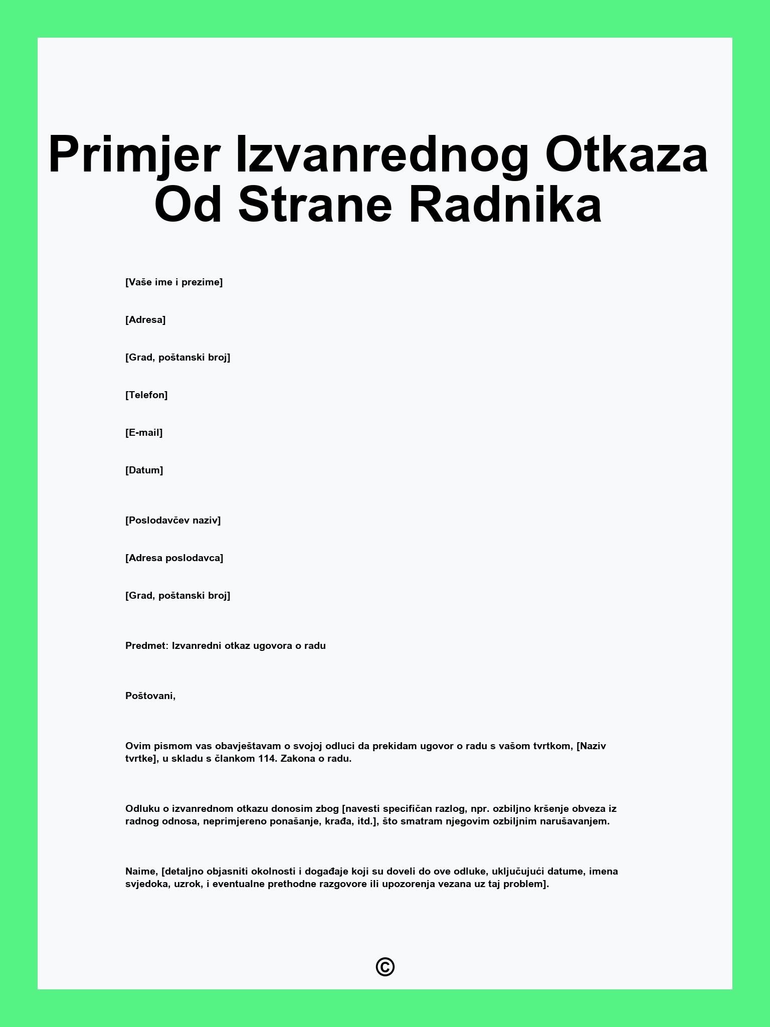 Primjer Izvanrednog Otkaza Od Strane Radnika