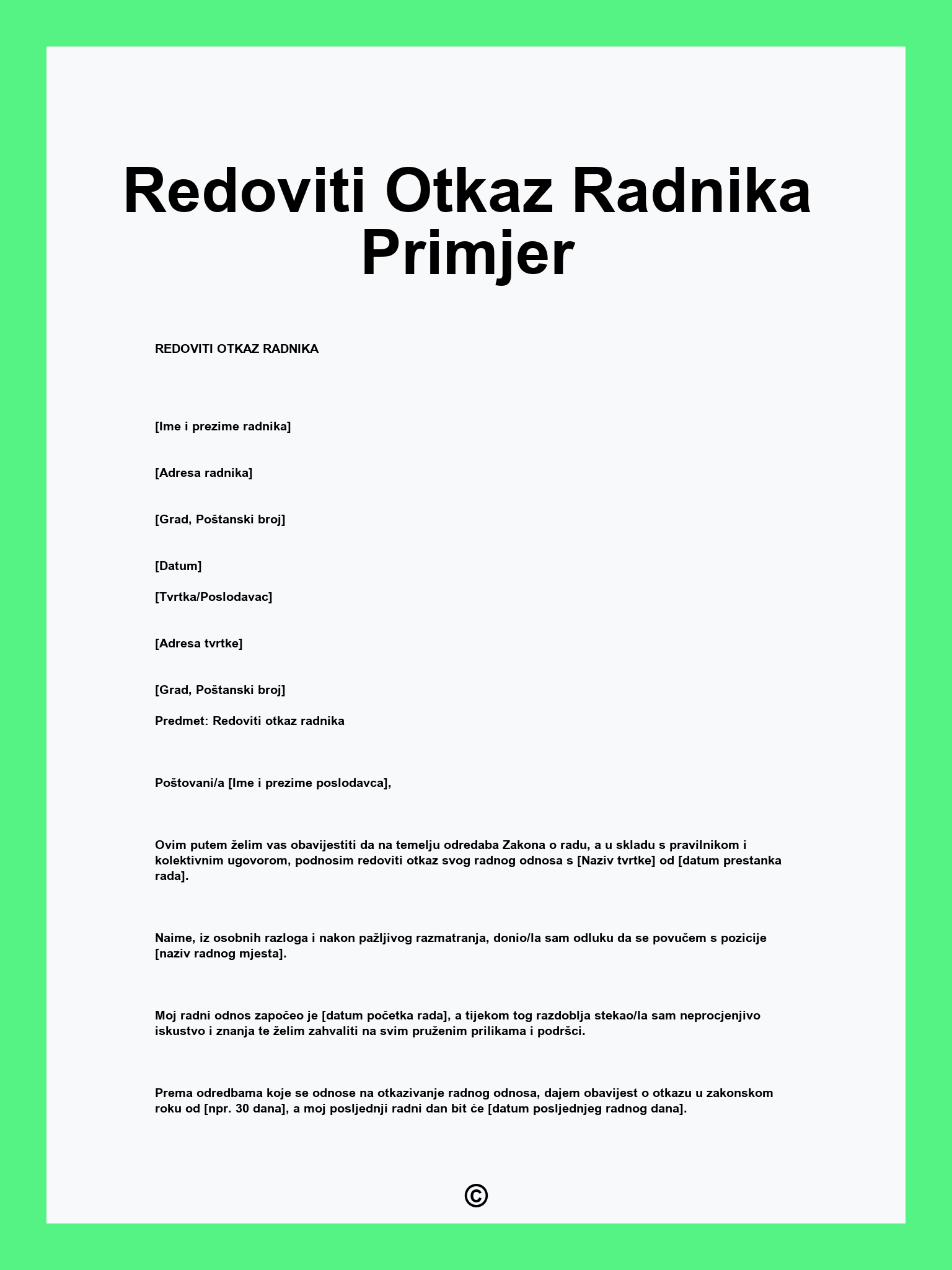 Redoviti Otkaz Radnika Primjer