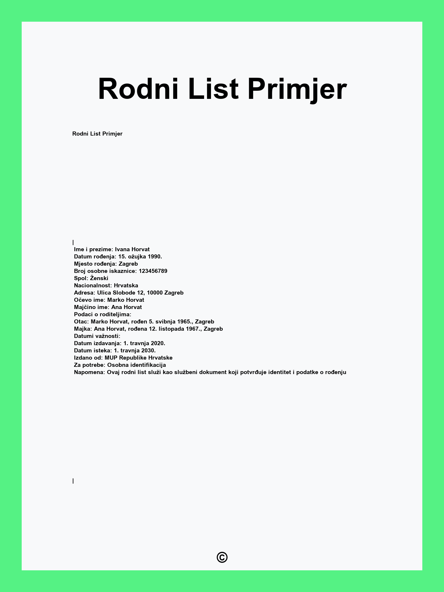 Rodni List Primjer